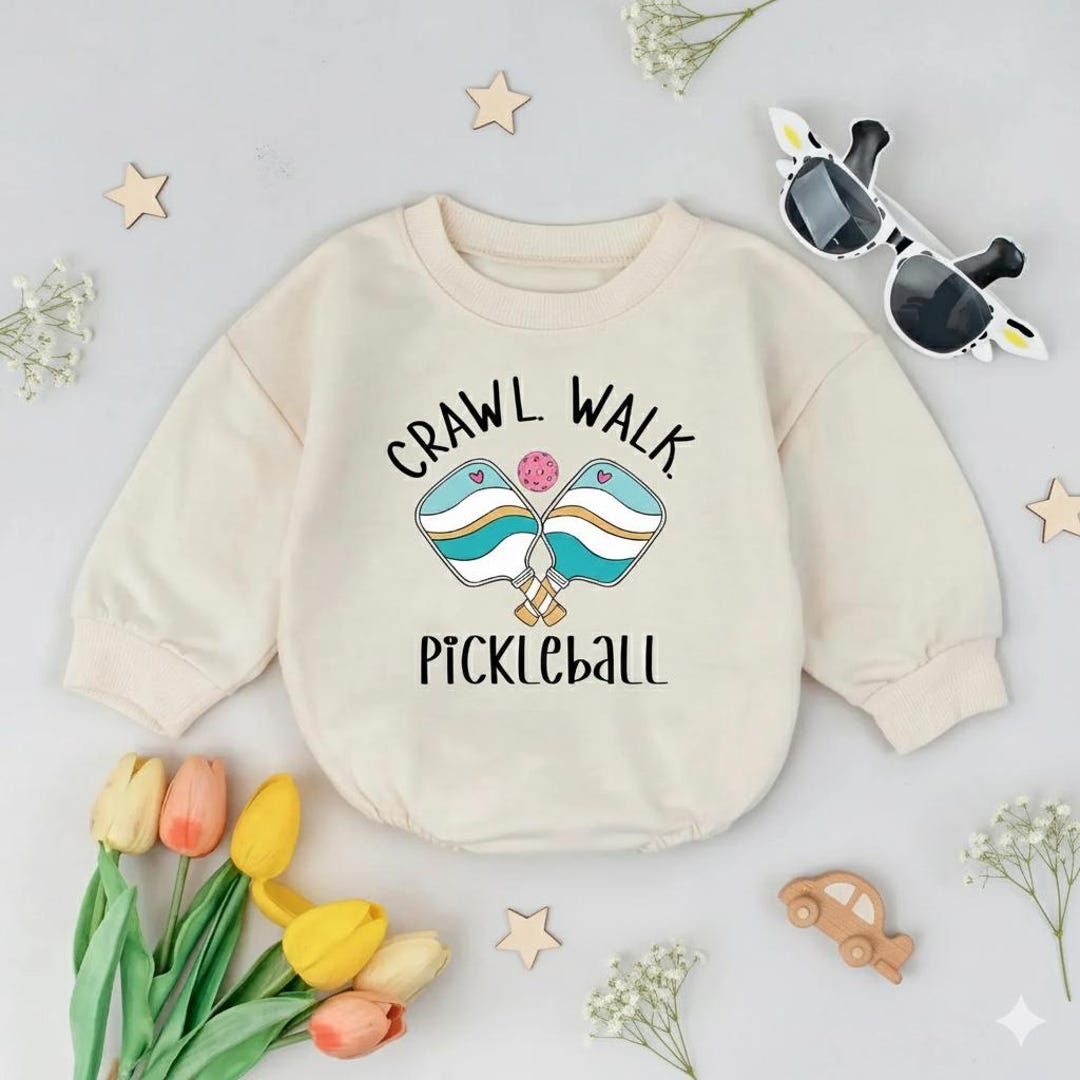 Crawl Walk Pickleball Baby Romper, Funny Baby Bodysuit, Pickleball Baby ...