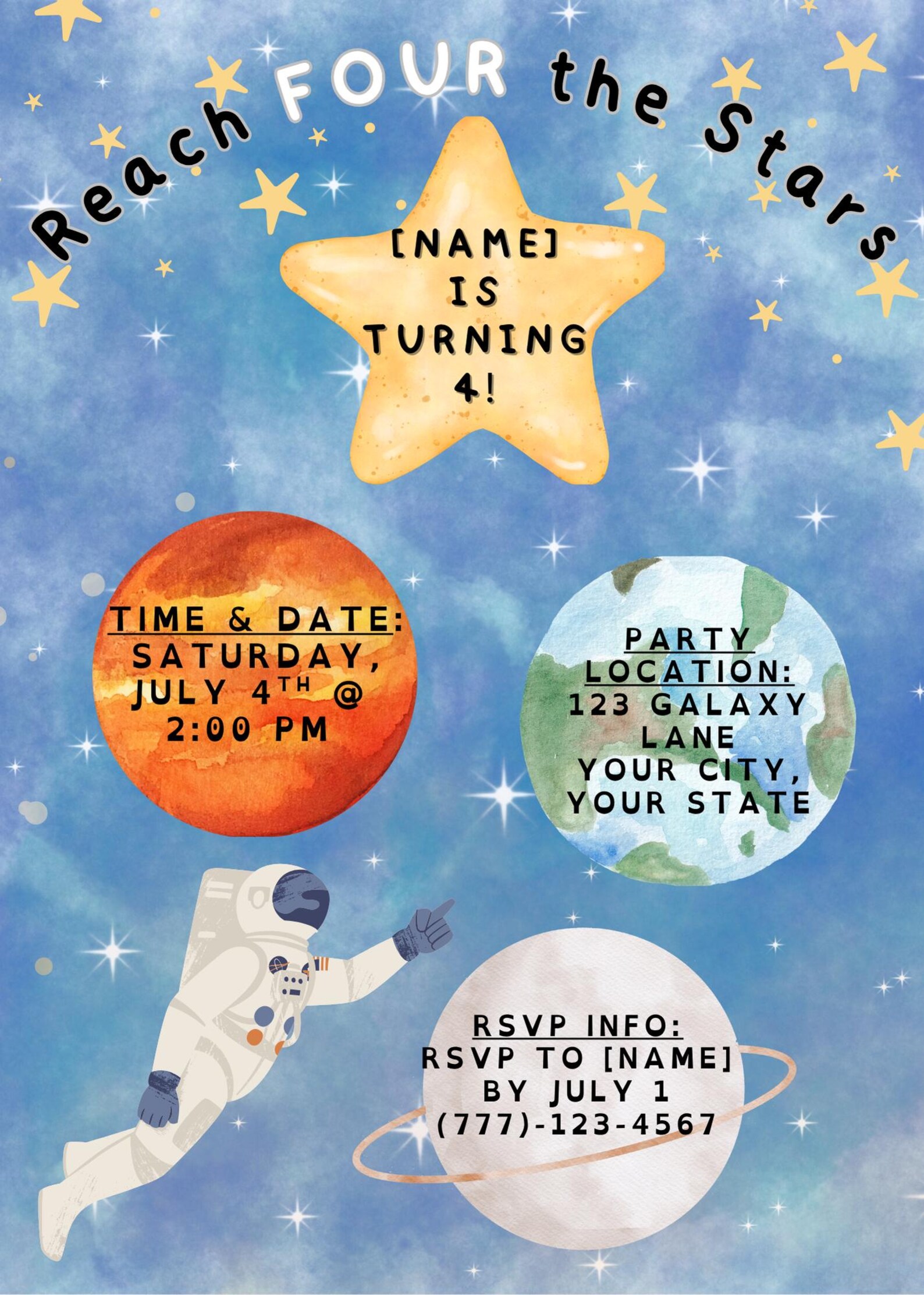 Space Birthday Invitation; Astronaut Birthday; Editable Canva Invite ...