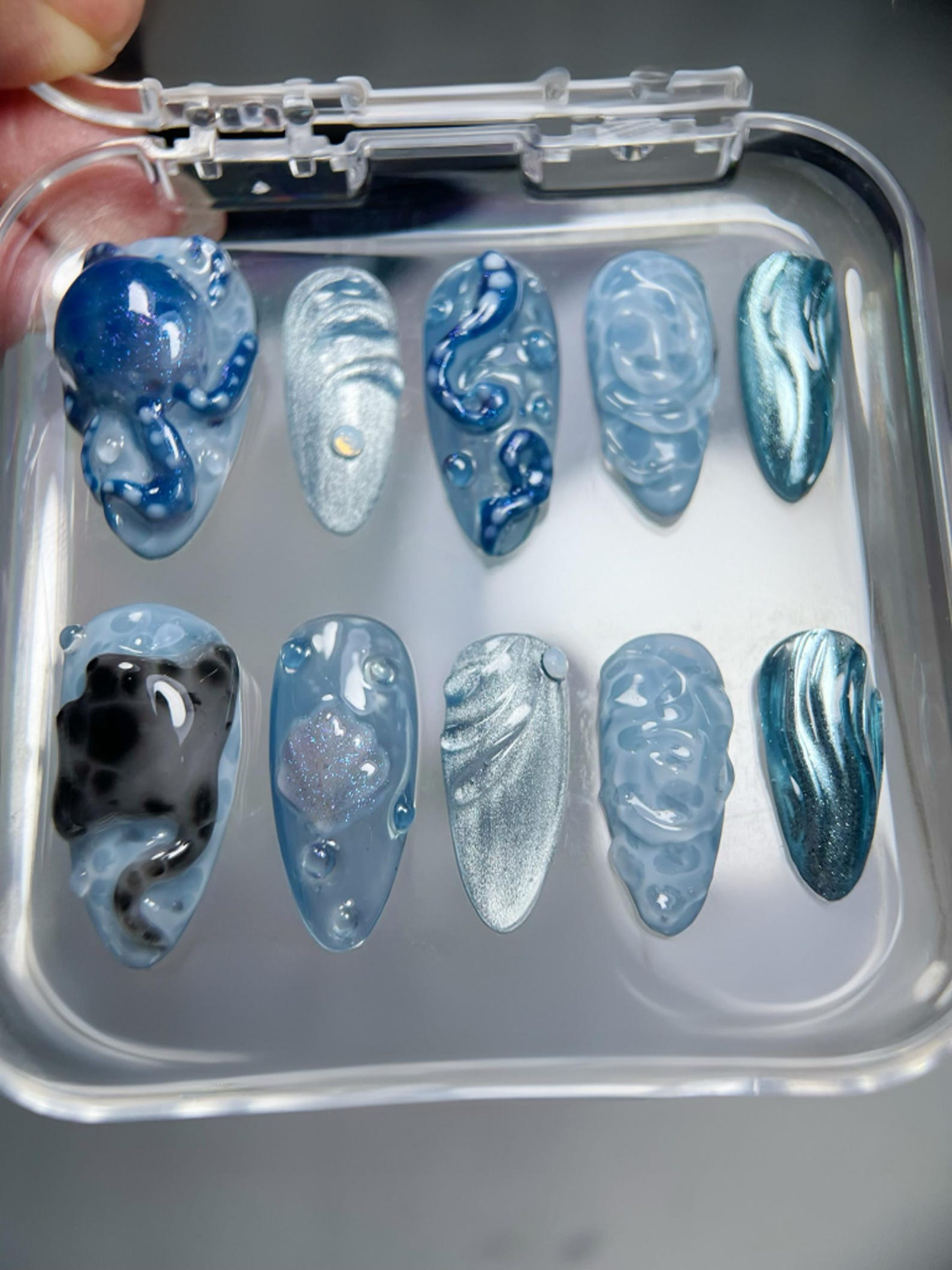 3D Octopus Press on Nails: Handmade Ocean Mermaid Nail Set - Etsy