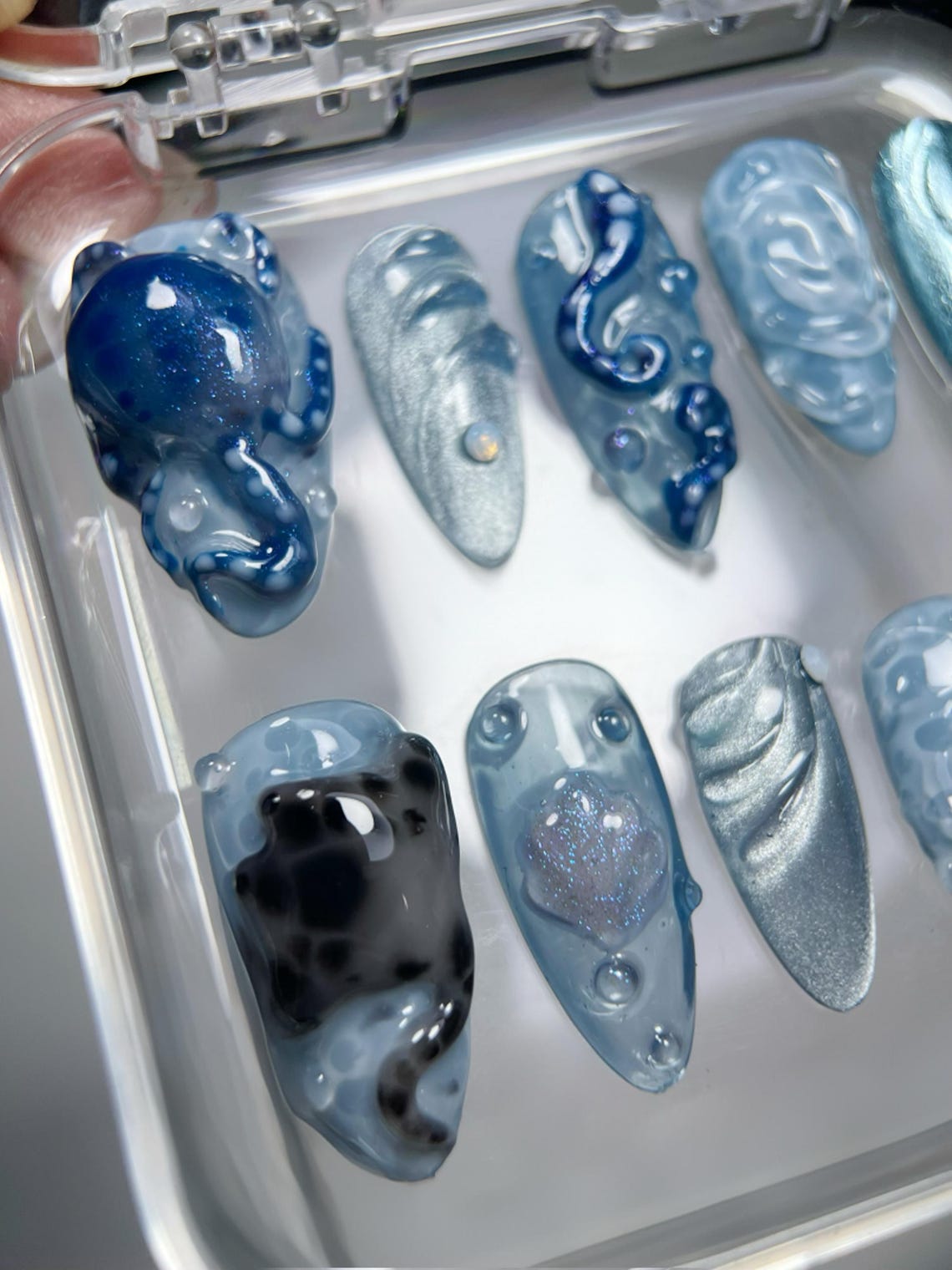 3D Octopus Press on Nails: Handmade Ocean Mermaid Nail Set - Etsy