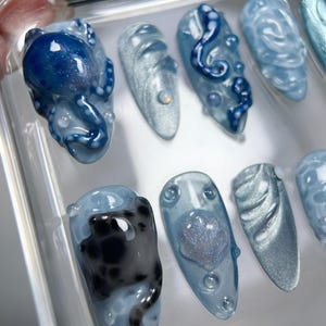3D Octopus Press on Nails: Handmade Ocean Mermaid Nail Set - Etsy