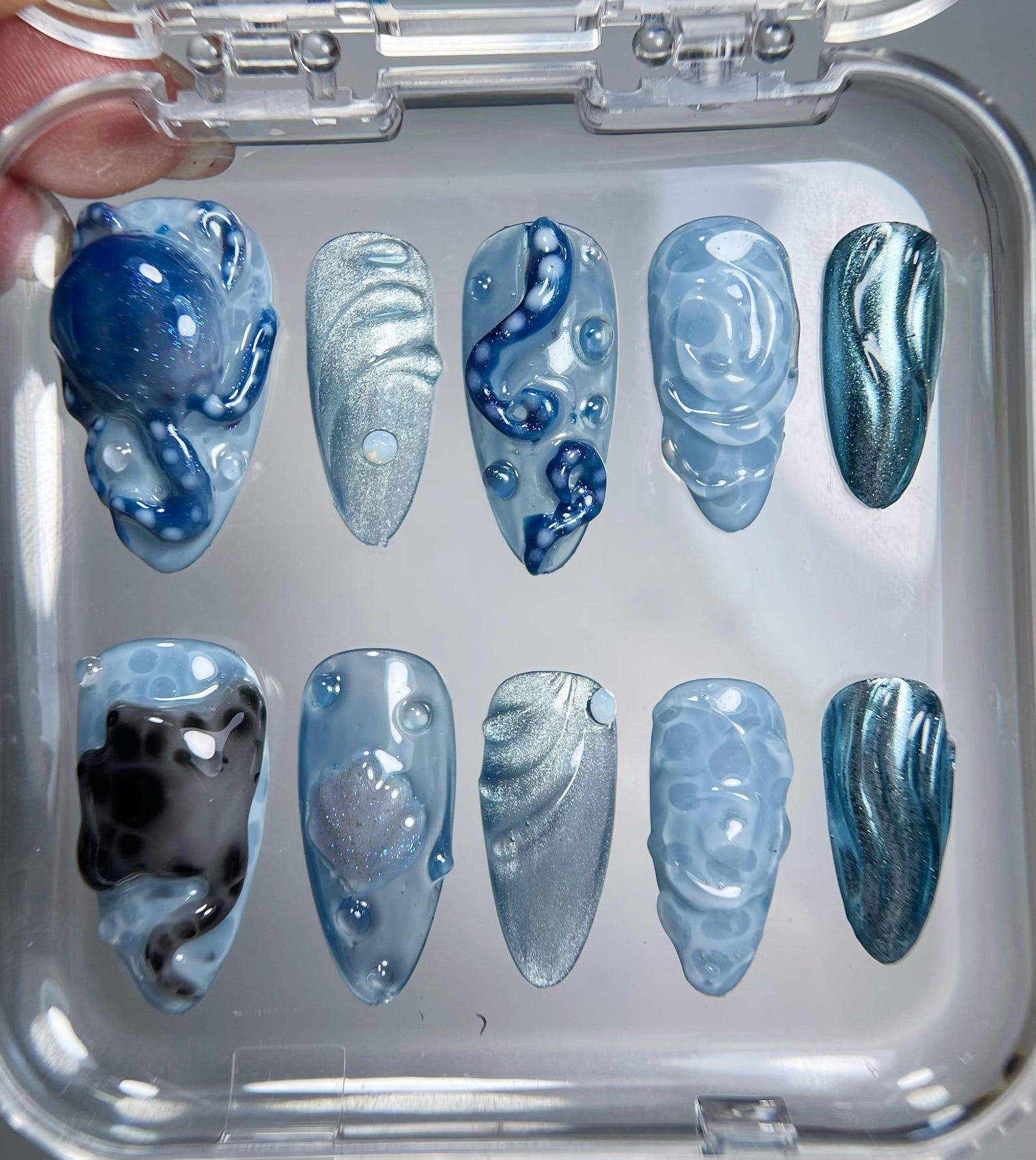 3D Octopus Press on Nails: Handmade Ocean Mermaid Nail Set - Etsy
