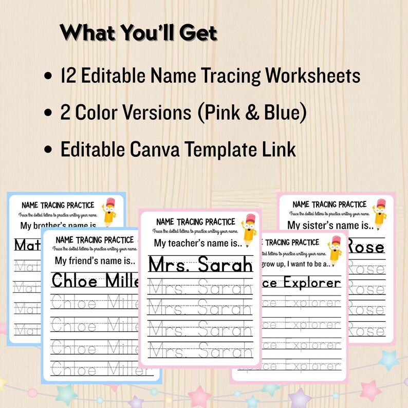 Custom Name Tracing Worksheet Bundle: Pre-k Handwriting Practice ...