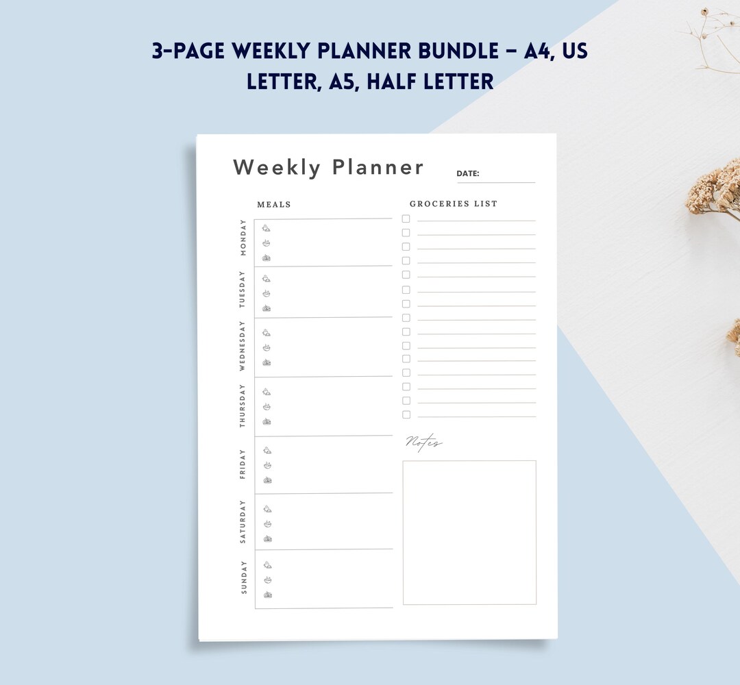 Minimalist Daily Planner Printable: To-do List, Meal Planning (PDF ...