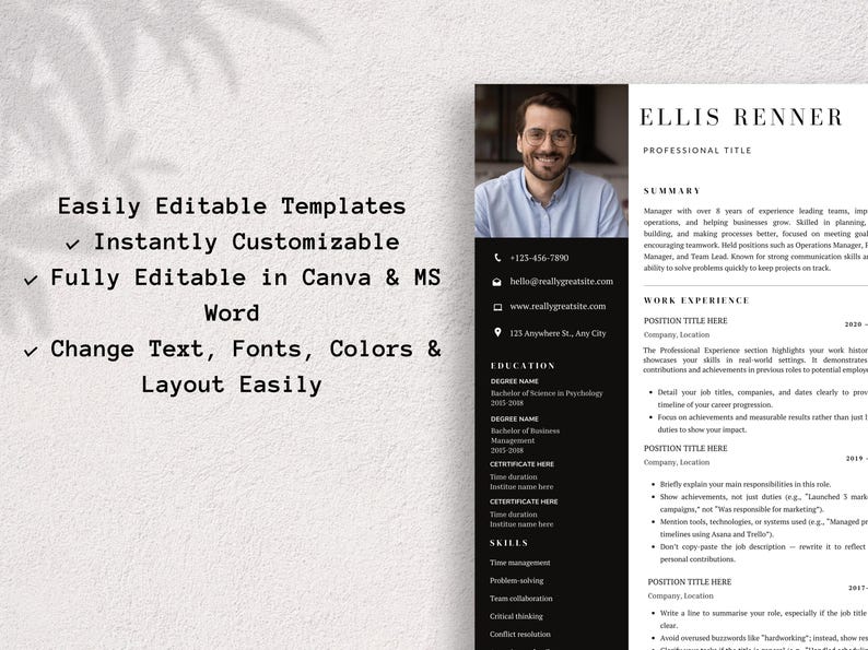 Modern Resume Template for Microsoft Word: Professional CV Design ...