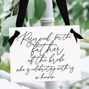 Father of the Bride Memorial Sign for Wedding | Chair Banner to Reserve ...