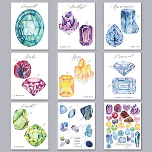 Mineralogy Wall Art: Watercolor Gemstones and Crystals - Set of 9 ...