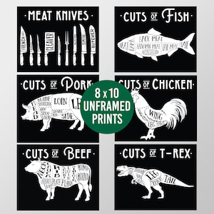 6 Butcher Prints Vintage Meat Diagram Chart Illustrations Cuts of Meat ...