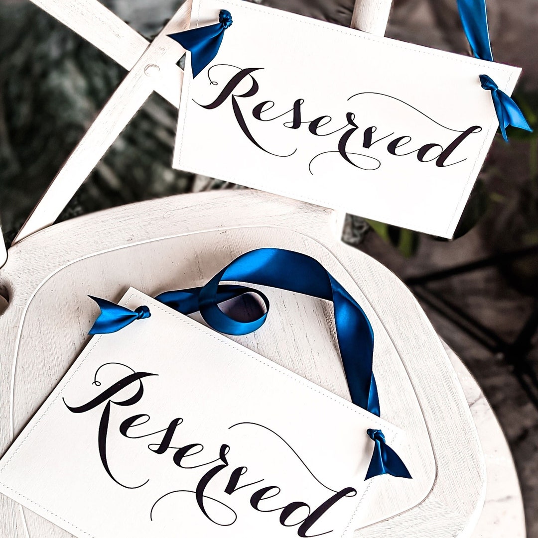 Set of 2 Elegant Wedding Chair Reserved Banners, Custom Font & Ribbon ...