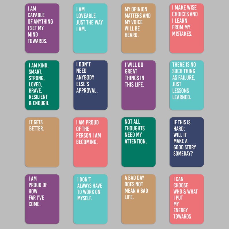 Deck of 16 Empowerment Affirmation Cards for Teens - Positive Mantras ...