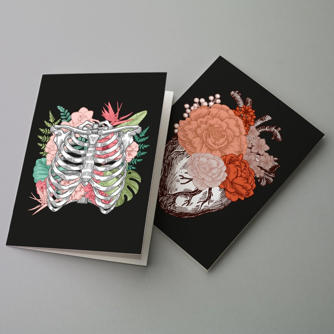 24-pack Floral Skeleton Greeting Cards, Botanical Anatomy Notes ...