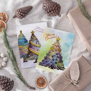 24 Tinsel Trees Christmas Cards in 6 Technicolor Designs + Envelopes - Etsy