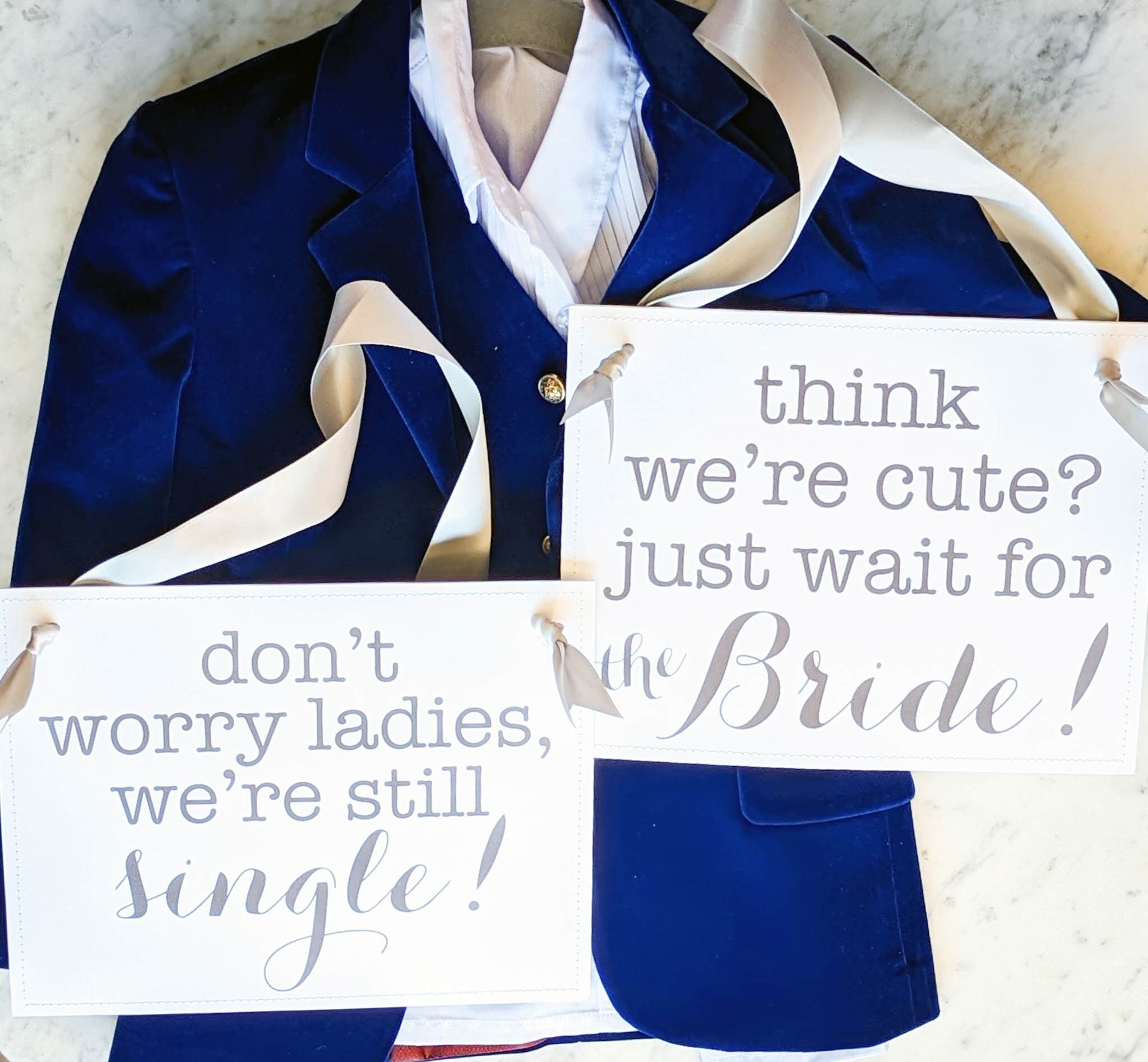2 Ring Bearer Signs Don't Worry Ladies We're Still Single + Think We're ...