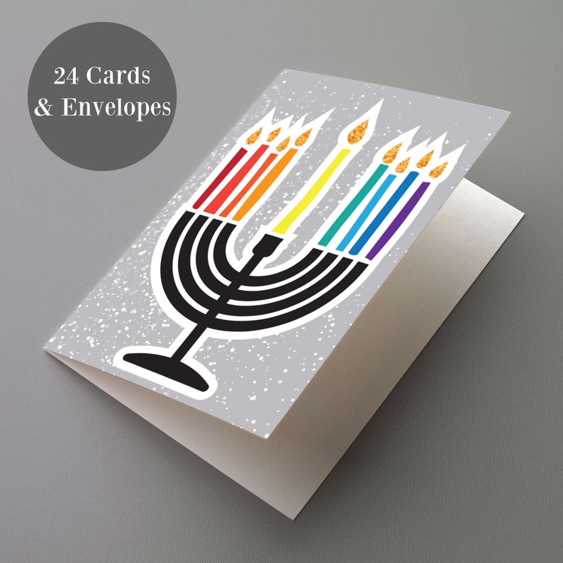24 Rainbow Menorah Chanukah Cards Envelopes Happy Chanukah | Etsy