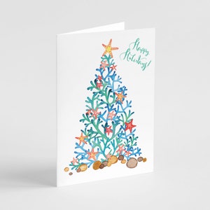 24 Ocean Christmas Tree Cards in 2 Colorful Beach Illustrations ...