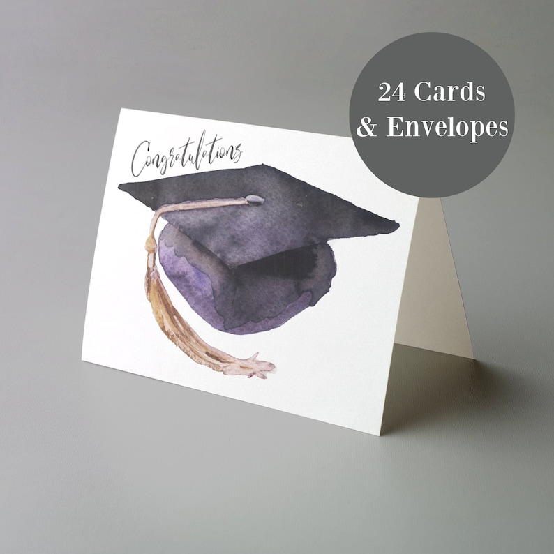 24 Congratulations Cards Graduate Watercolor Purple Black Grad - Etsy