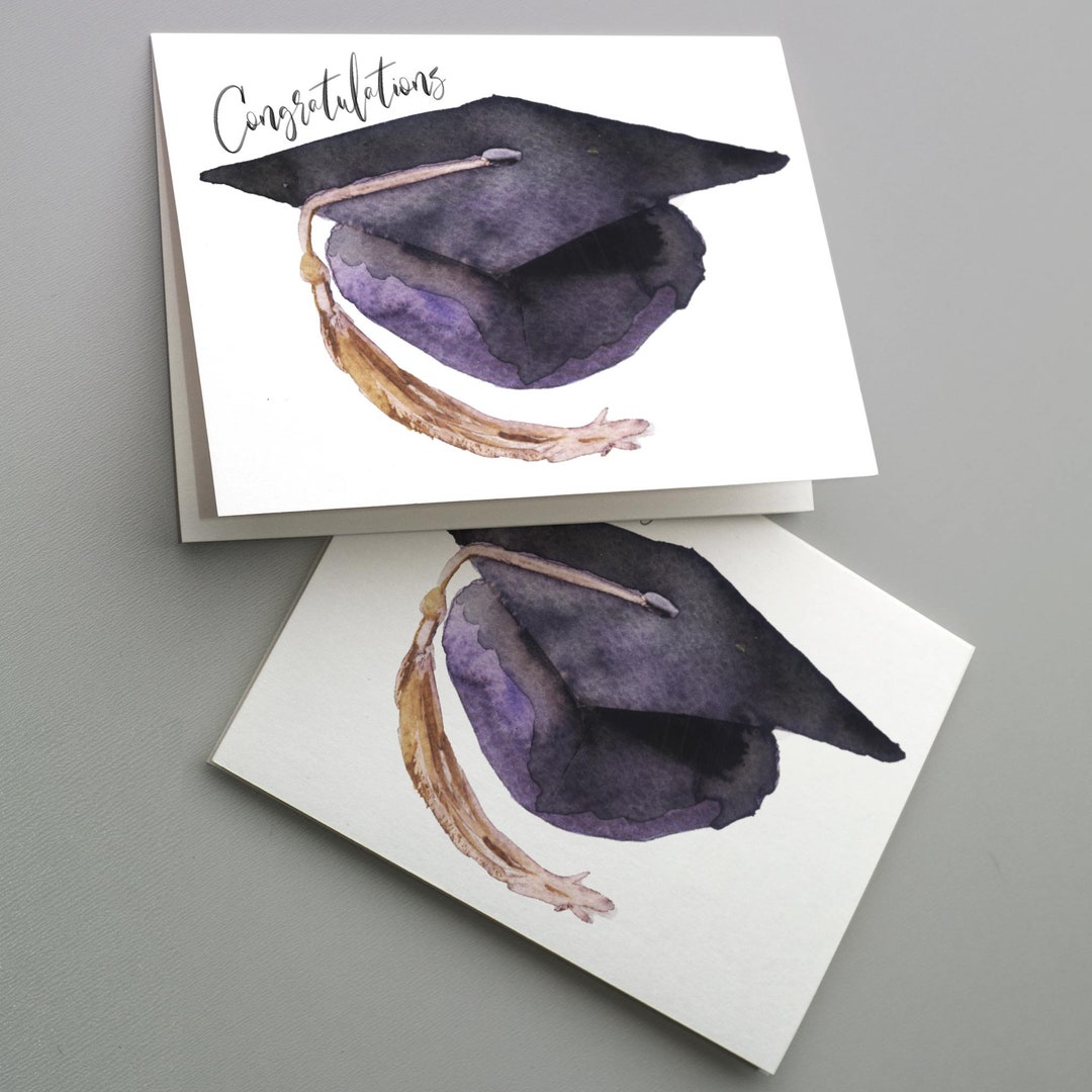 24 Congratulations Cards Graduate Watercolor Purple Black Grad Cap High ...
