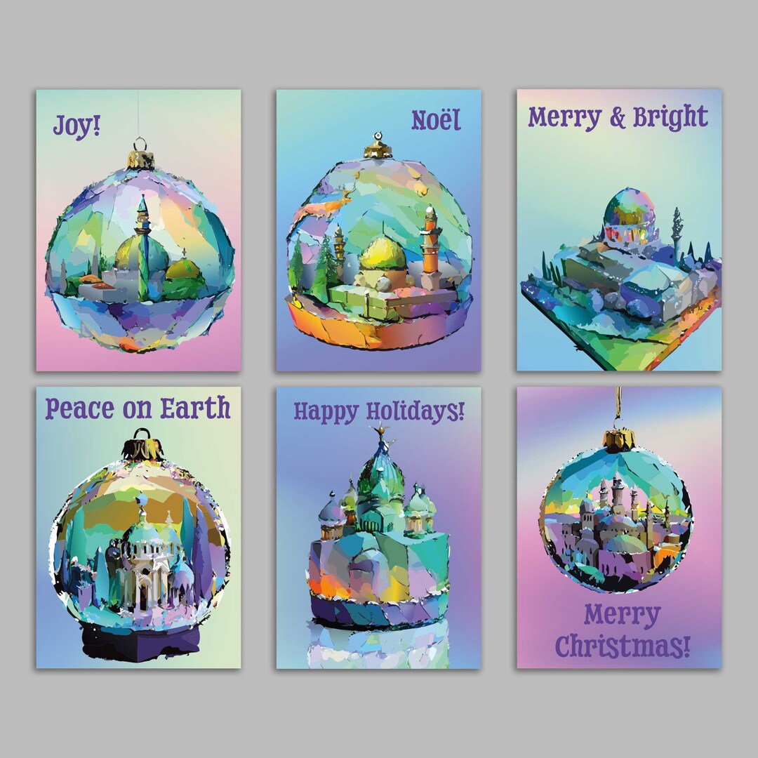 24 Religious Pastel Christmas Cards in 6 Snow Globe Kaleidoscopic ...