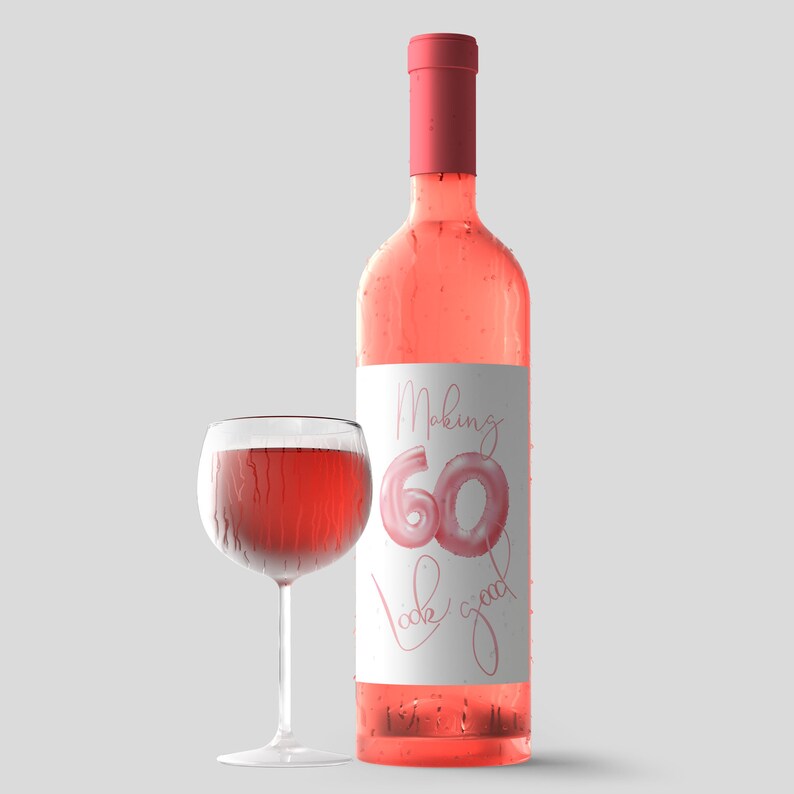 4 Pack of Pink Balloon Wine Labels 60th Birthday Celebration Wine ...