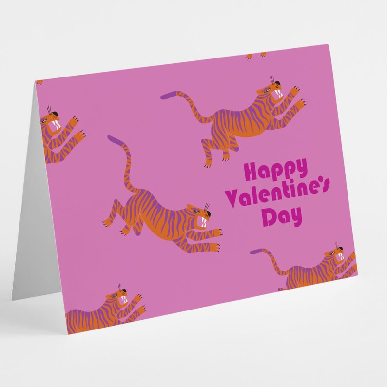 24 Tiger Happy Valentine's Day Cards + Envelopes Pink & Orange Boho ...