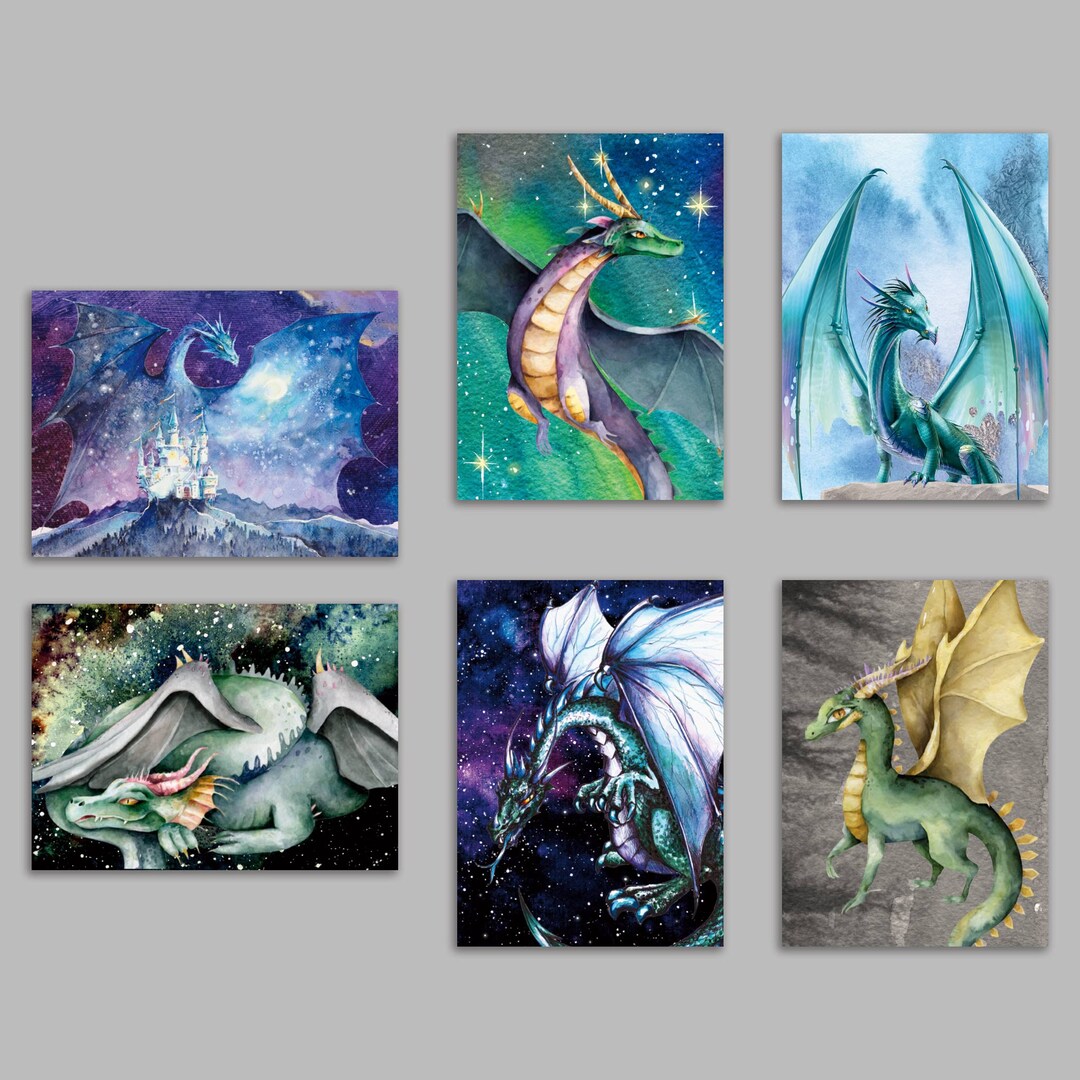 24 Epic Dragon Fantasy Greeting Cards in 6 Watercolor Prints With ...