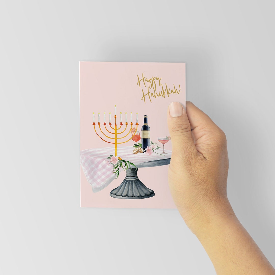 24-pack Pretty Hanukkah Greeting Cards and White Envelopes – Elegant Menorah Table Design ...