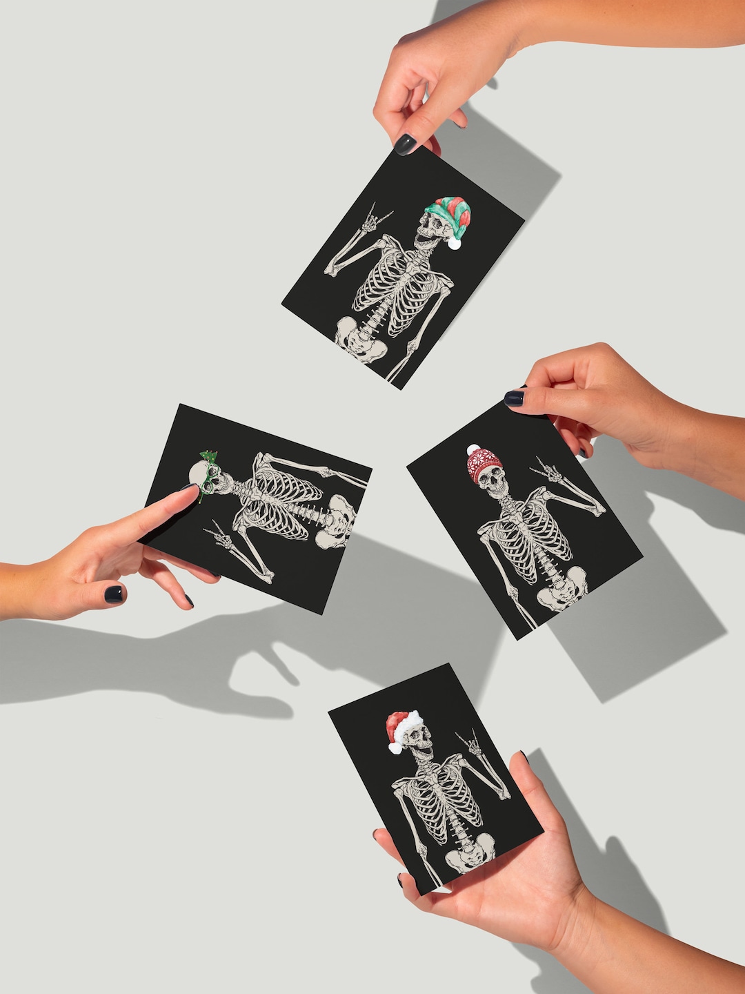 Skeleton Merry Christmas Cards - 24 Holiday Cards + Envelopes Punk Xmas ...