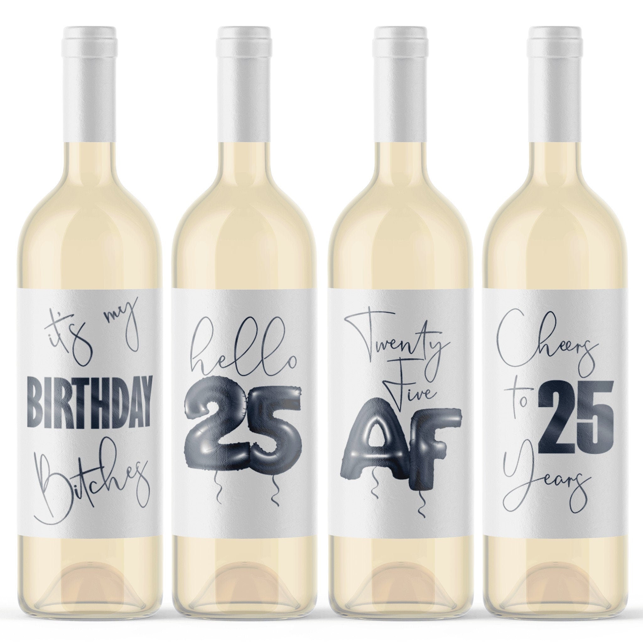 4 Pack 25th Birthday Party Wine Labels Black Balloon Wine | Etsy
