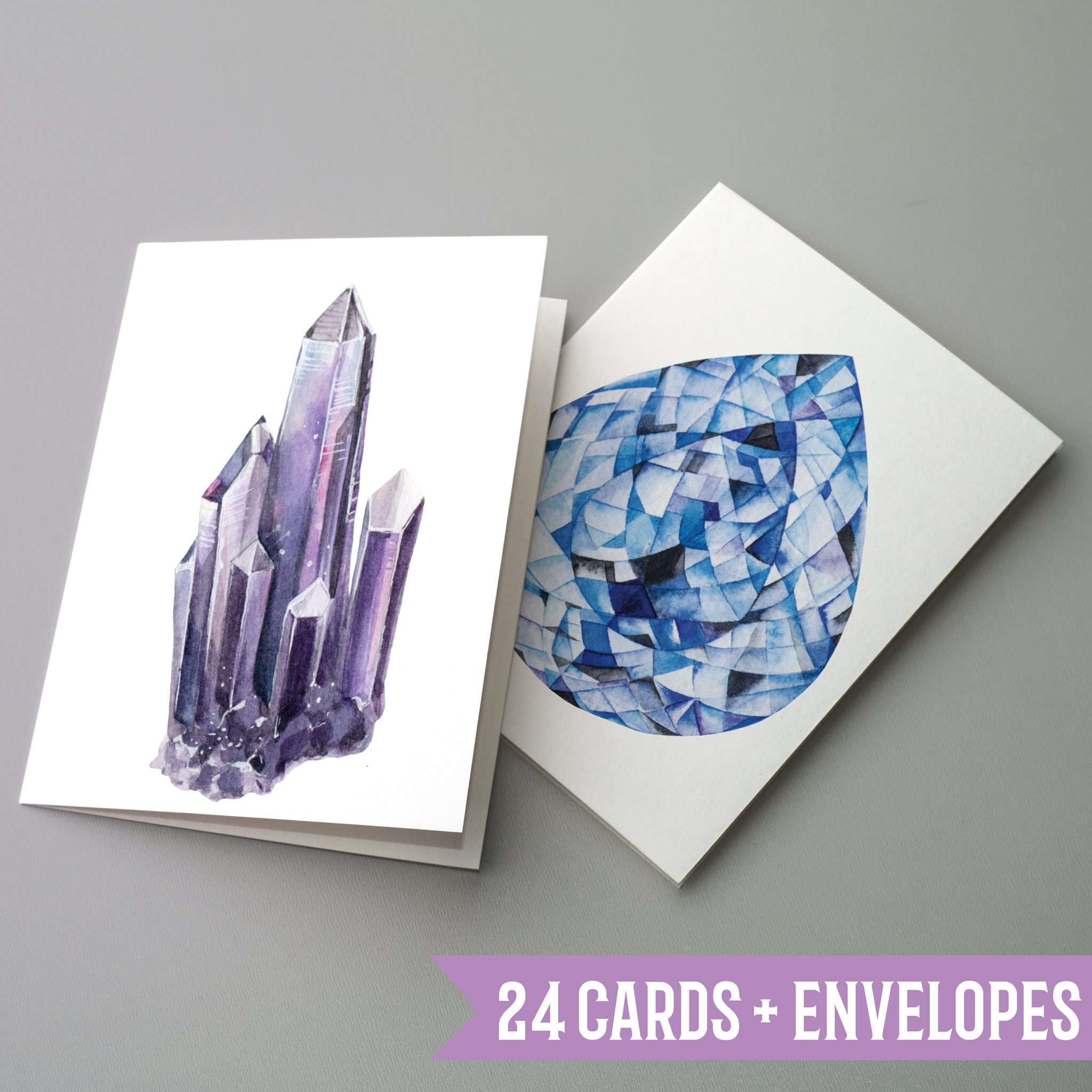 Crystal Watercolor Blank Greeting Cards - 24 Blank Folded Cards With ...