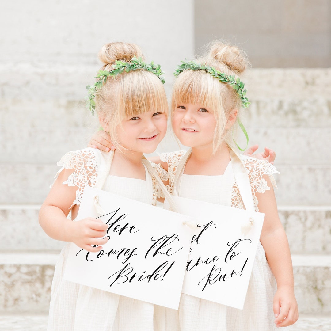 Two Flower Girl Wedding Signs Set of 2 Ring Bearer Banners Here Comes ...