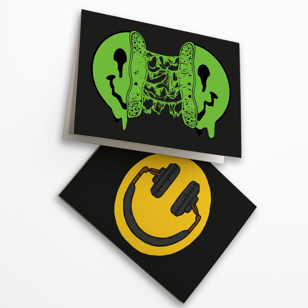 24 Retro Edgy Melting Faces & Smiley DJ Art Cards 24 Pack - Etsy UK