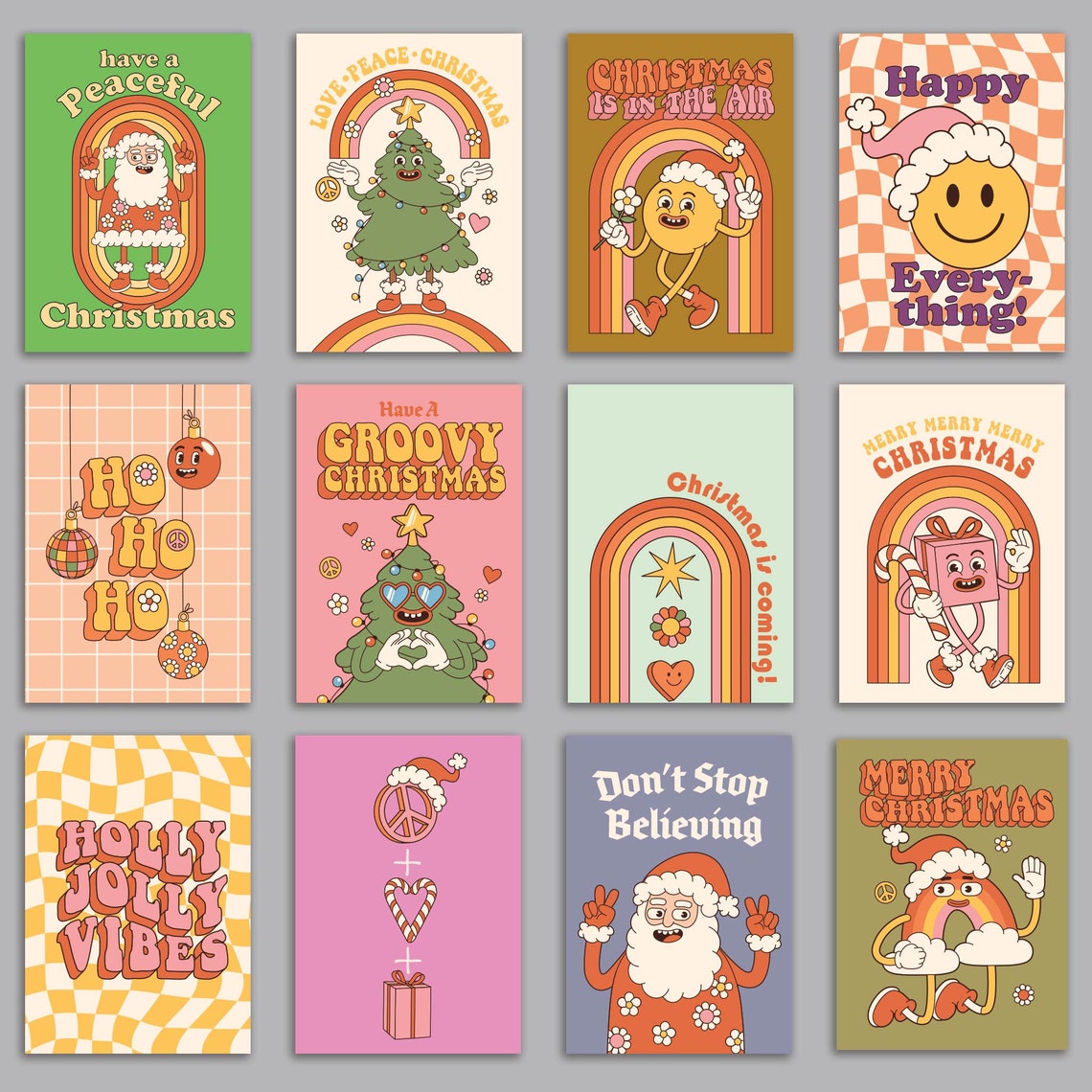 24 Uplifting Boho Christmas Cards in 12 Colorful Holiday - Etsy