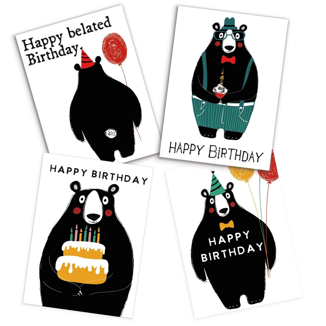 Celebratory Bear Birthday Card Collection 24-pack of Cute Greetings ...
