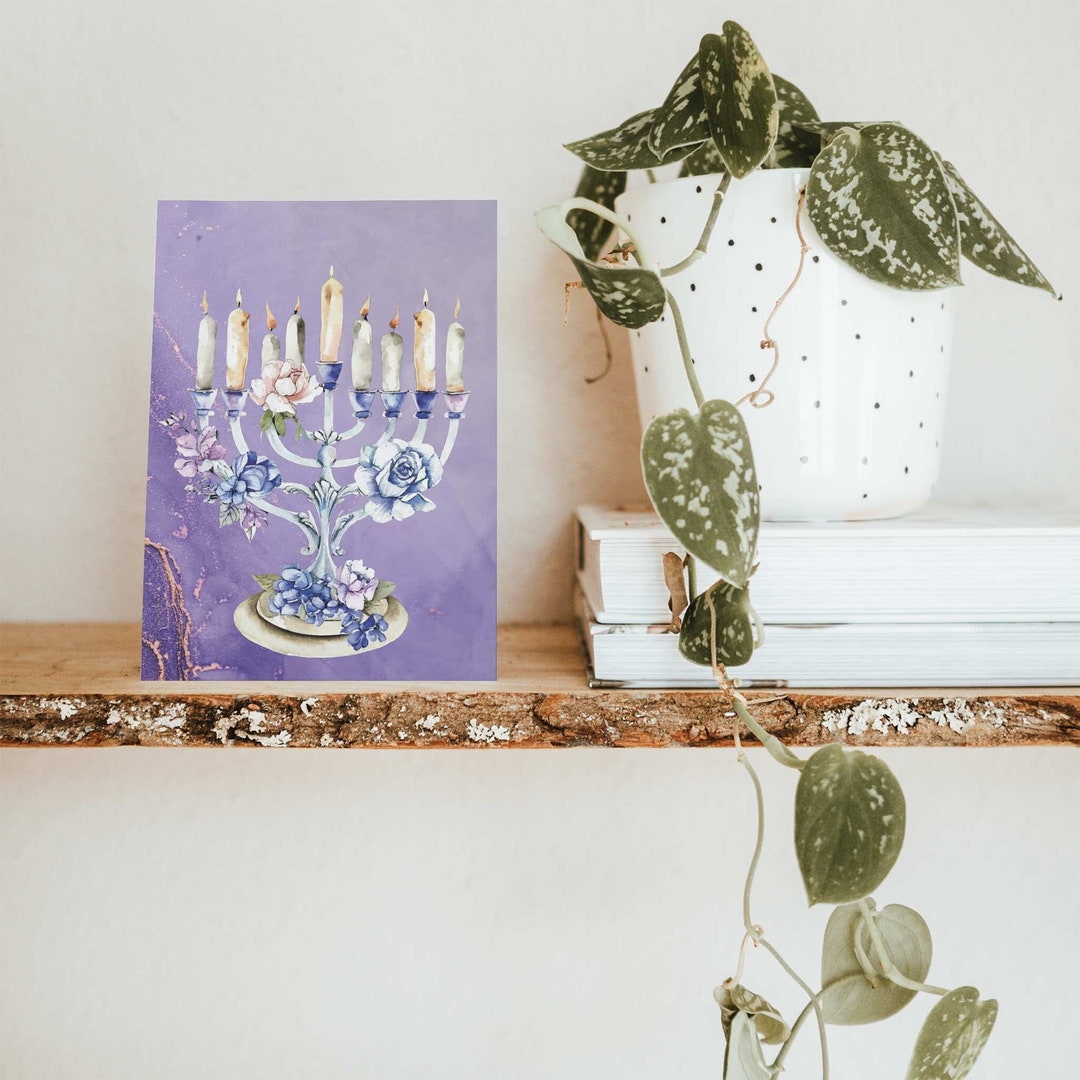 24 Pretty Lavender & Lilac Watercolor Menorah Cards Envelopes for ...