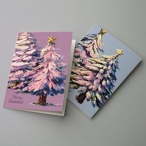 24 Pastel Snowy Christmas Tree Cards in 6 Elegant Artistic ...