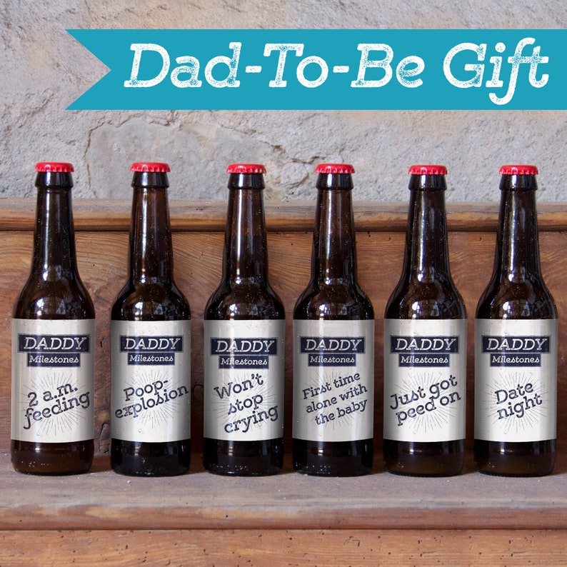 Daddy Milestones Beer Bottle Labels 6 Dad to Be Gift Diaper | Etsy
