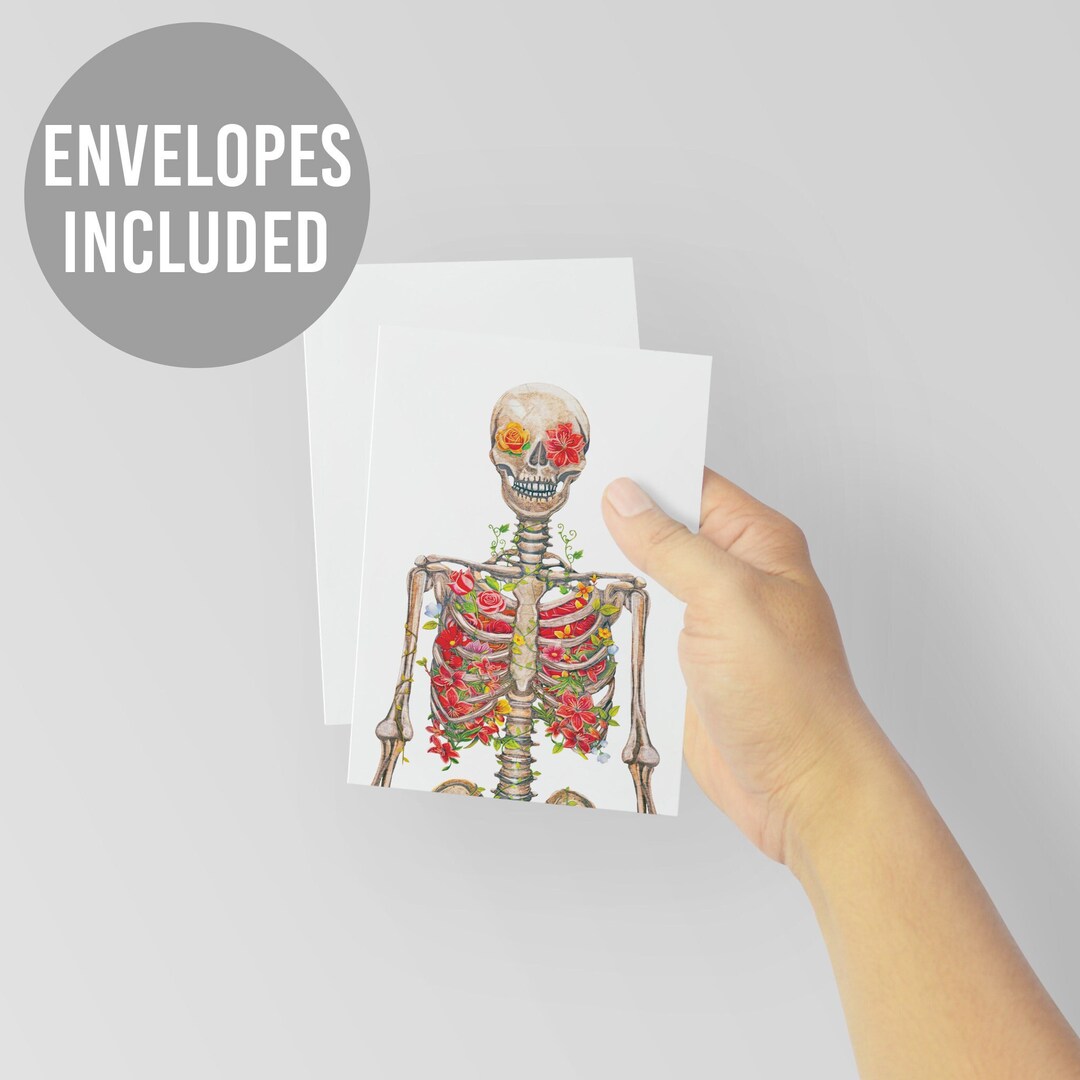 24-pack Botanical Skeleton Greeting Cards, Artistic Floral Anatomy ...