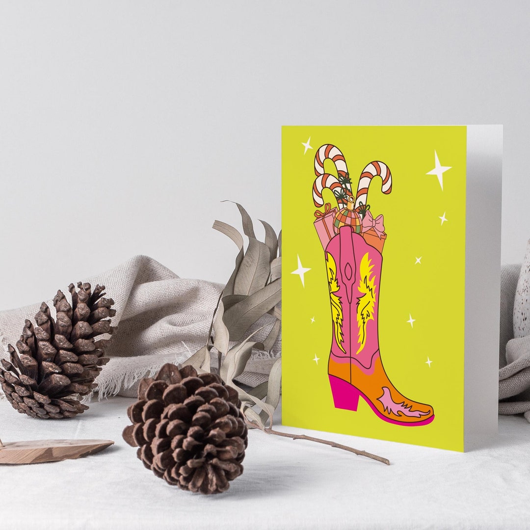 24 Candy Cane Cowboy Boot Merry Christmas Cards in a Fun Colorful Style ...