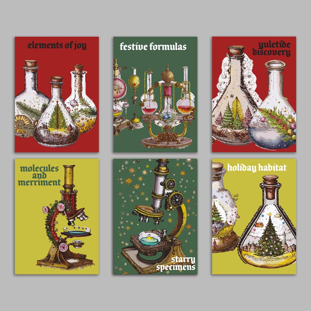 24 Scientist Christmas Cards in 6 Vintage Laboratory Styles With ...