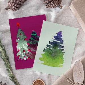 24 Watercolor Christmas Tree Cards in 12 Modern Abstract Designs ...