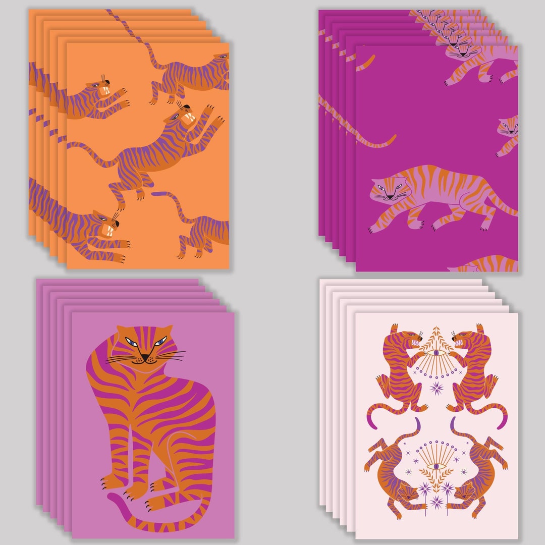 24 Tiger Cards + Envelopes Pink and Orange Modern Boho Greetings | All ...