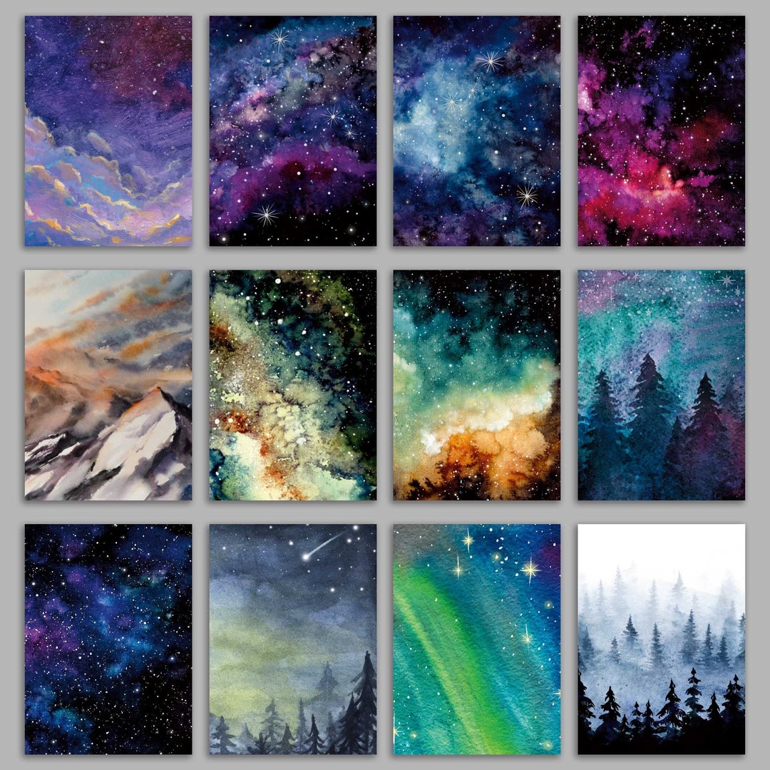 24 Starry Night Celestial Cards W/ 12 Designs + Envelopes RR2 6928 - Etsy
