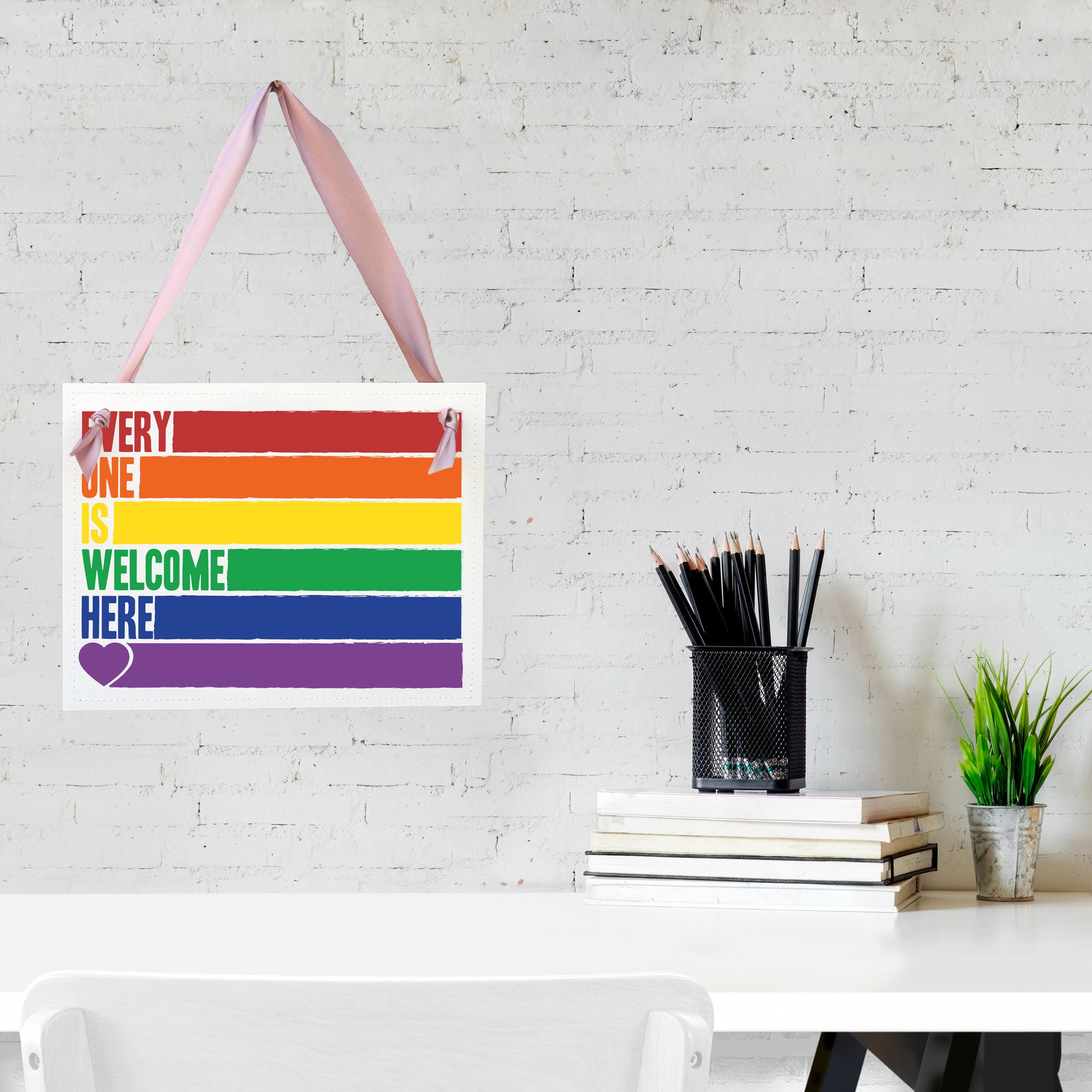 Everyone is Welcome Here Rainbow Sign Pride Banner College - Etsy UK
