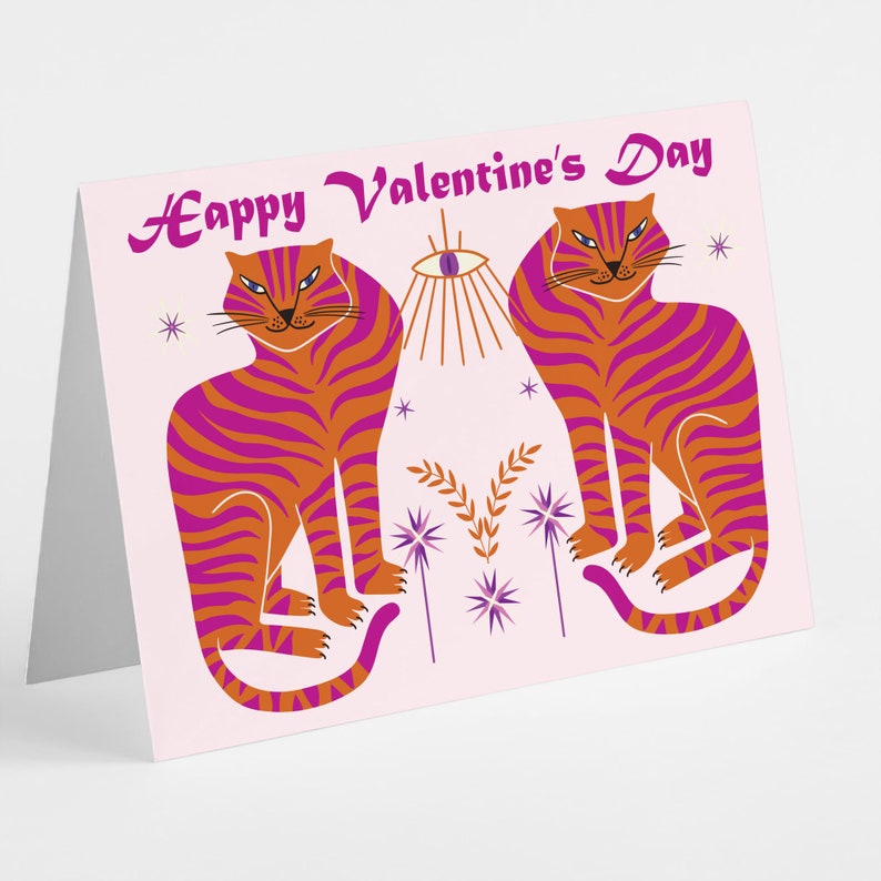 24 Tiger Happy Valentine's Day Cards Envelopes Pink & | Etsy