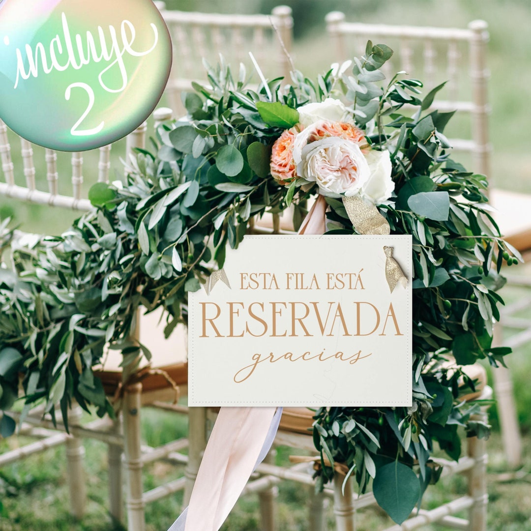 Set of 2 Spanish Reserved Row Signs, Elegant Reserved Wedding Seating ...