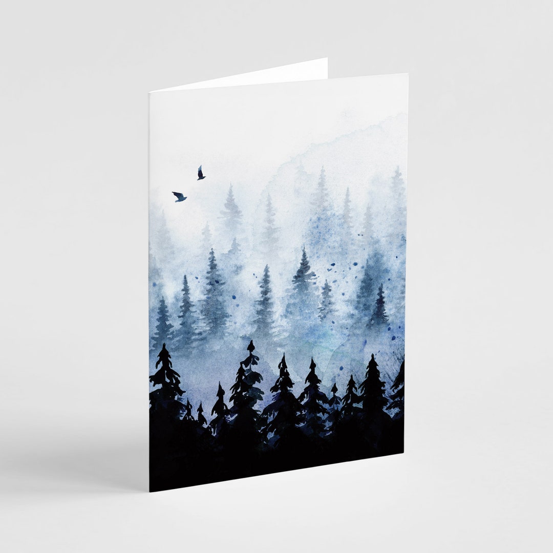 24 Foggy Forest Mountain Scene Greeting Cards + Envelopes 6822 - Etsy