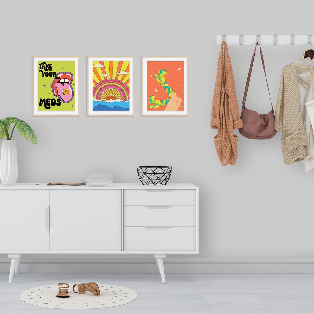 Set of Three 11x14 Inch Mod Funky Retro Wall Prints, Colorful and Bold ...