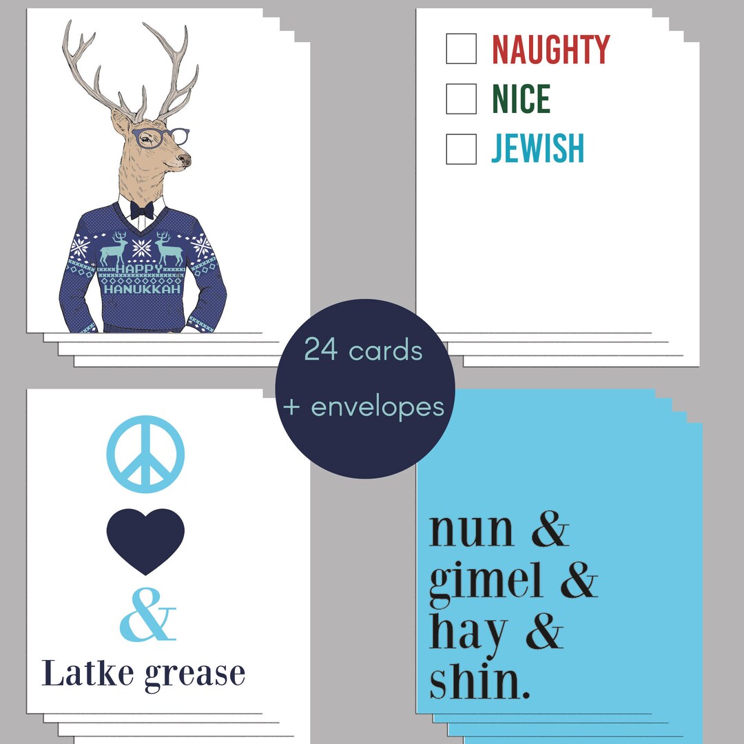 Bulk Pack Funny Hanukkah Cards 24 Chanukah Jewish Holidays Blank ...
