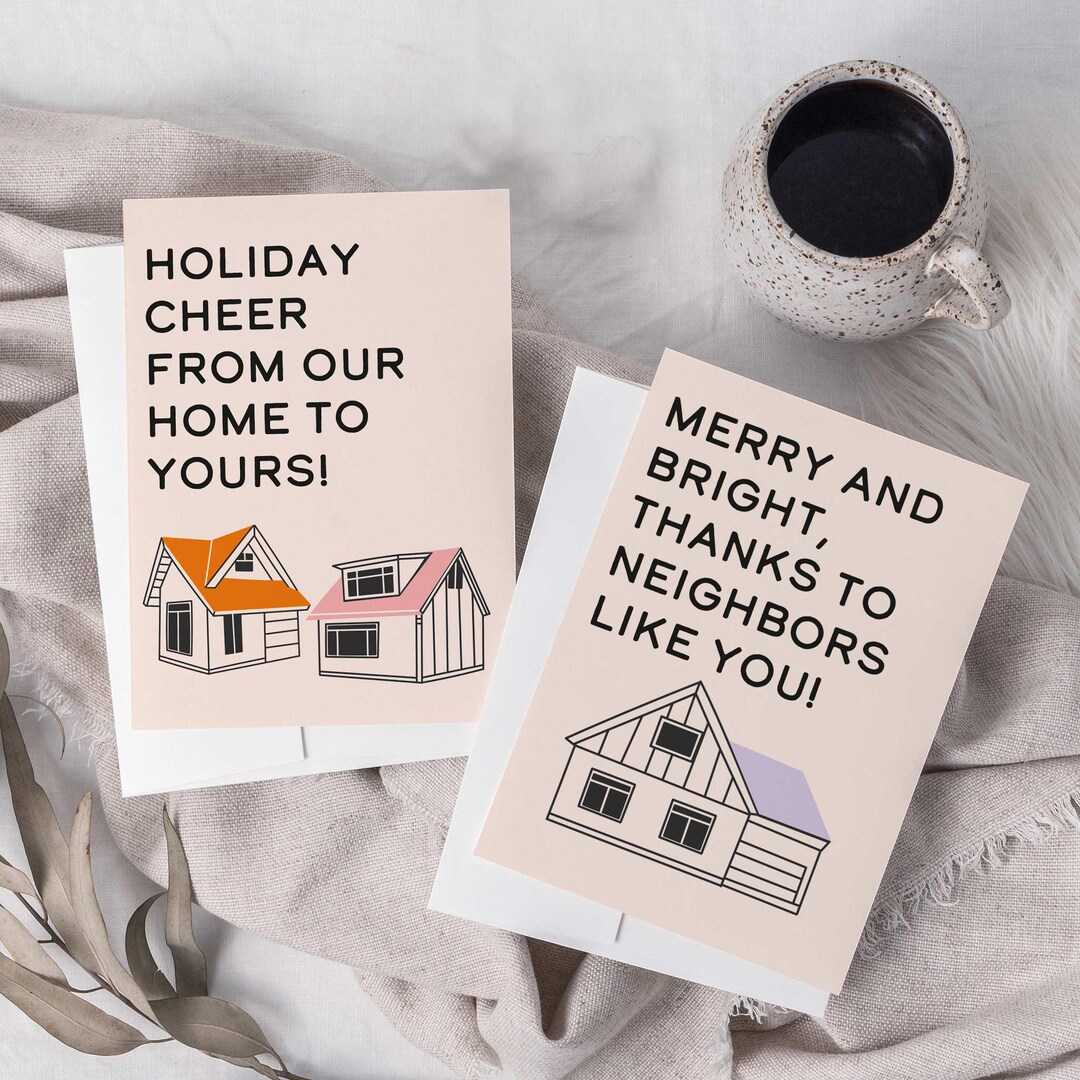 24-pack Festive Neighbor Christmas Cards White Envelopes, 4 Cozy House ...