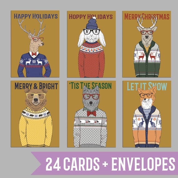 24 Funny Kids Animal Christmas Cards Envelopes - Etsy